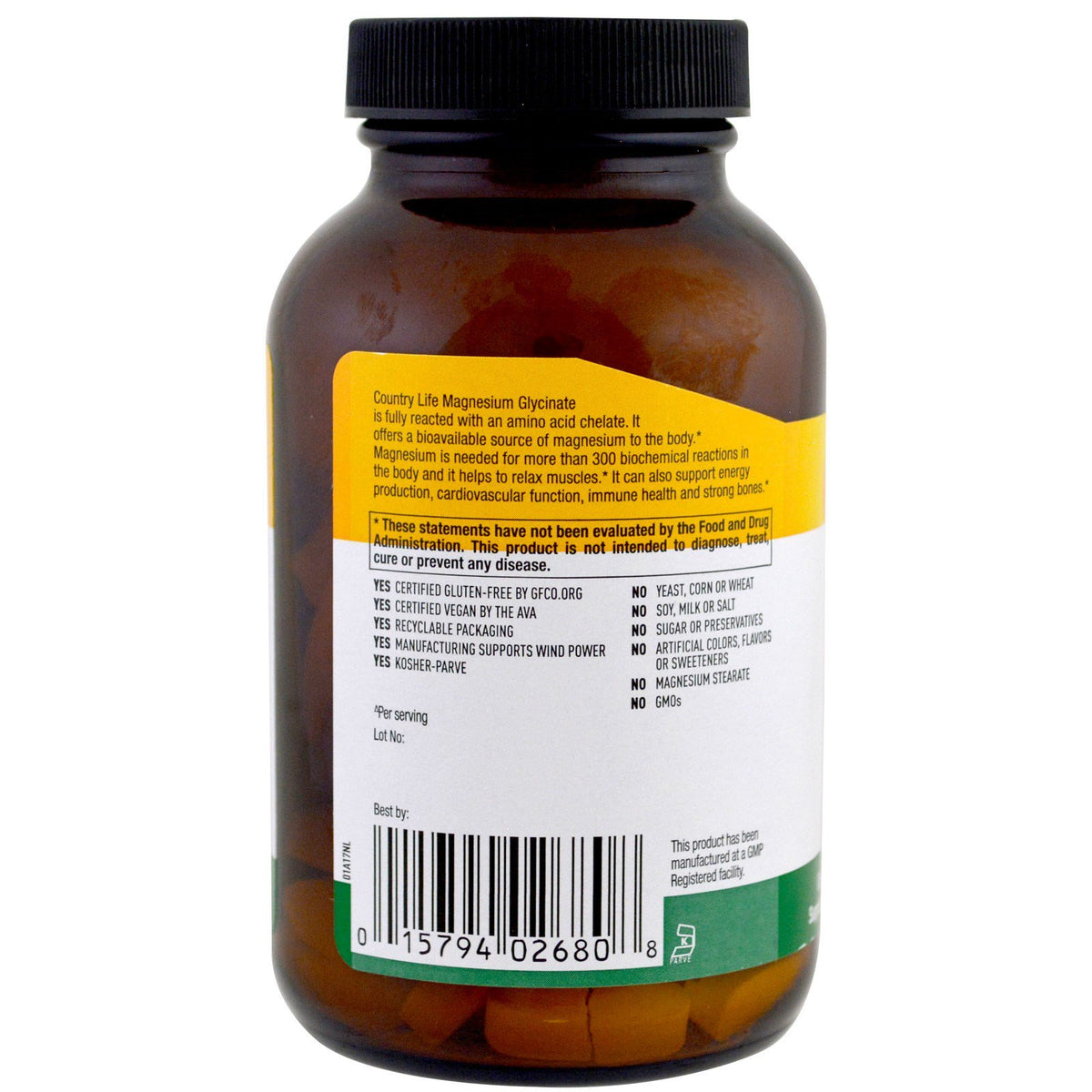 Country Life, Chelated Magnesium Glycinate, 400 mg, 90 Tablets | The ...