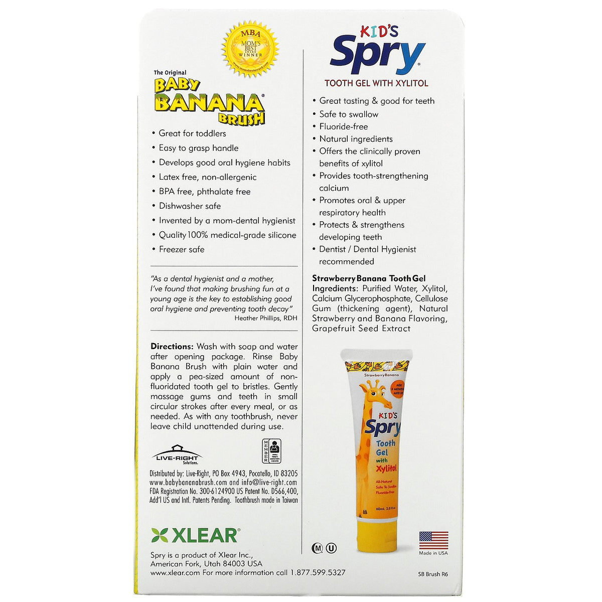 Xlear, The Original Baby Banana Brush, Training Toothbrush and Gel, 2 ...