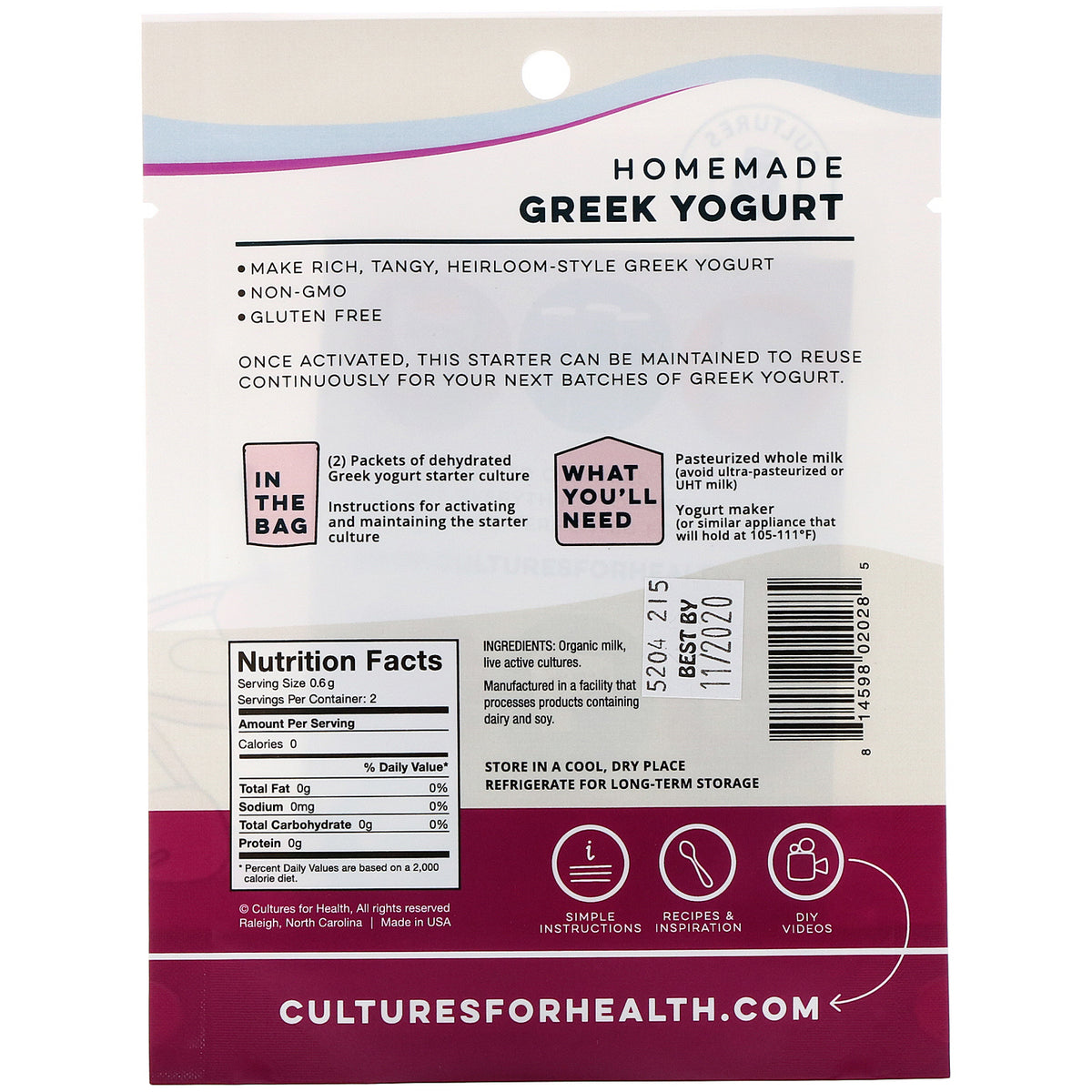 Cultures for Health, Greek Yogurt, Starter Culture , 2 Packets, .04 oz ...