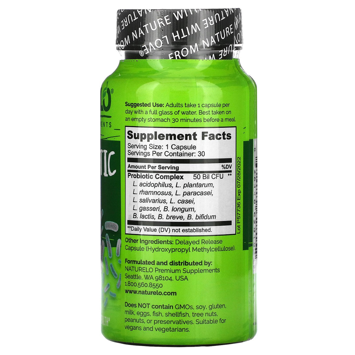 NATURELO, Probiotic, 50 Billion CFU, 30 Delayed Release Capsules | The ...