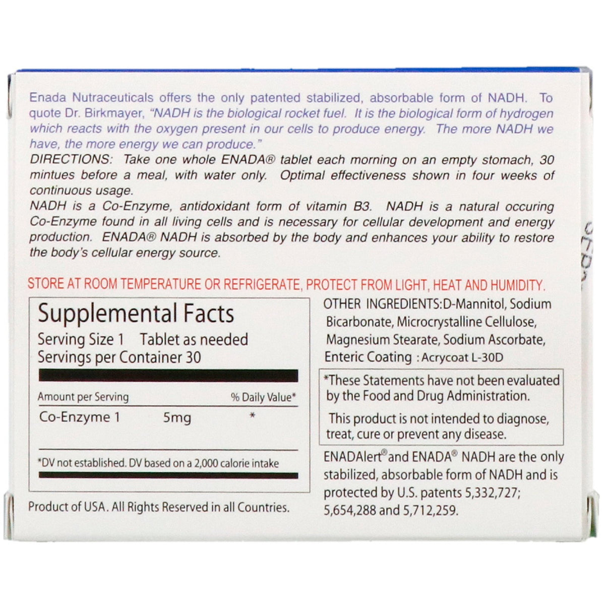 ENADA, Enada NADH, The Energizing Coenzyme, 5 mg, 30 Tablets | The ...