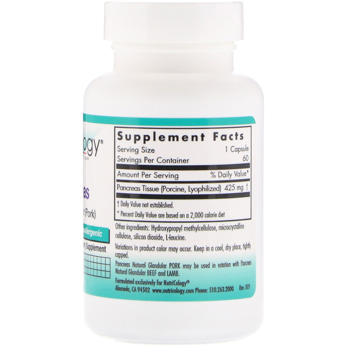 Nutricology, Pancreas, Natural Glandular (Pork), 60 Vegicaps | The ...