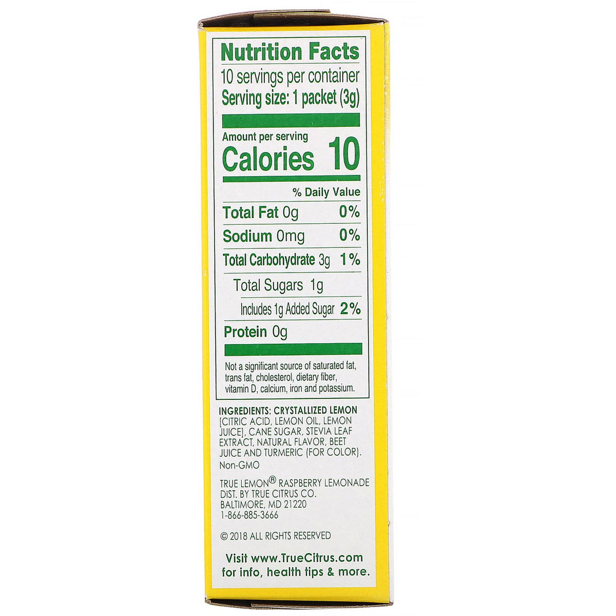 True Citrus, True Lemon®, Raspberry Lemonade, 10 Packets, 0.11 oz (3 g ...