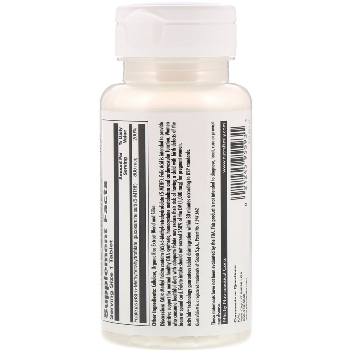 KAL, Methyl Folate, 800 mcg, 90 Tablets | The Supplement Shop