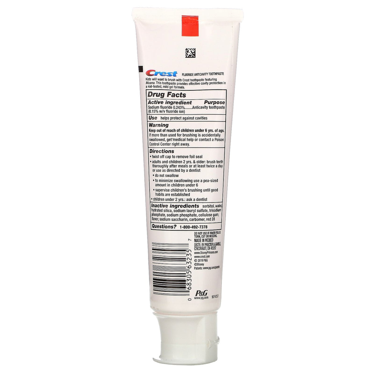 Crest, Fluoride Anticavity Toothpaste, Disney Princess Moana, Bubble G ...