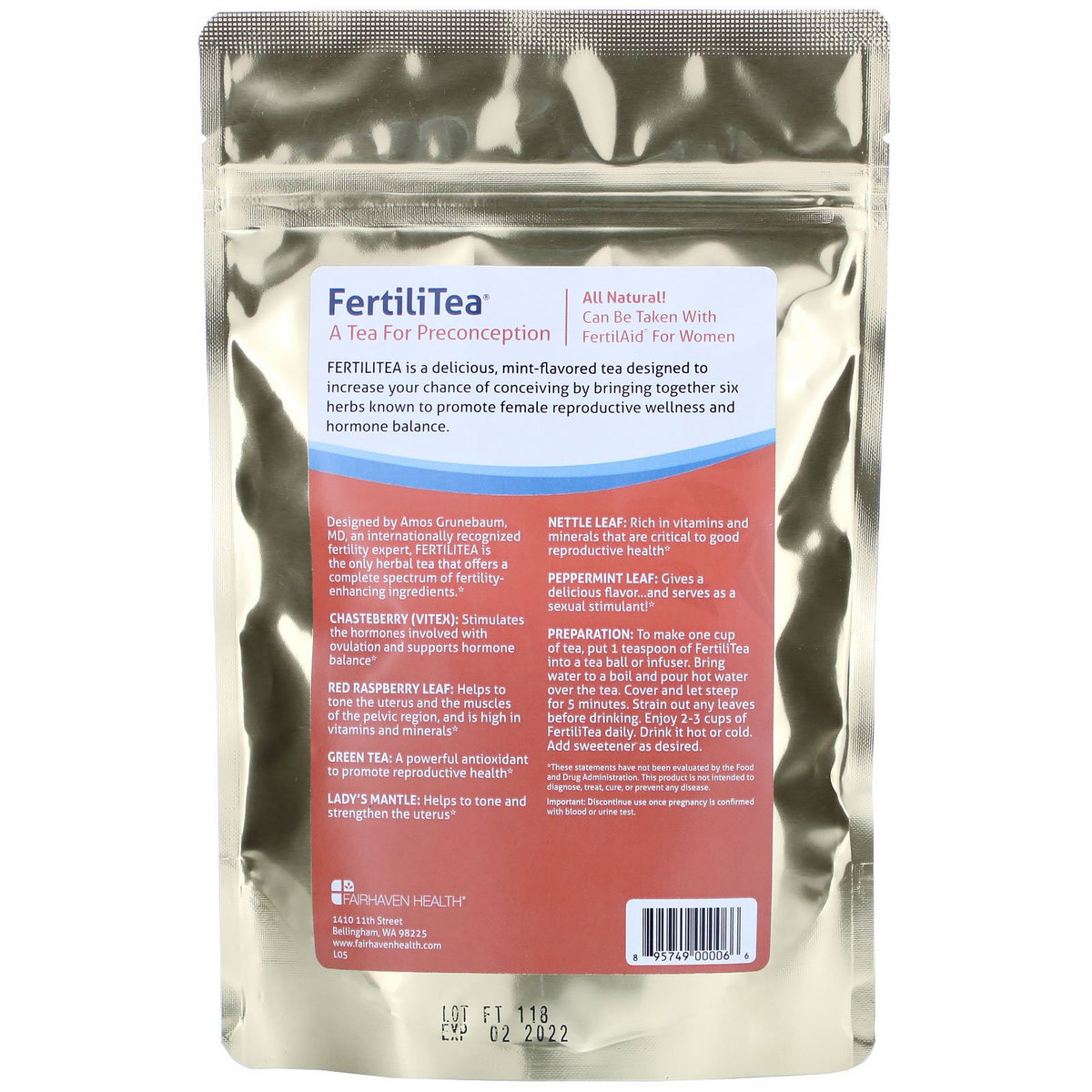 Fairhaven Health, FertiliTea®, Loose Leaf Tea, For Preconception, Mint ...