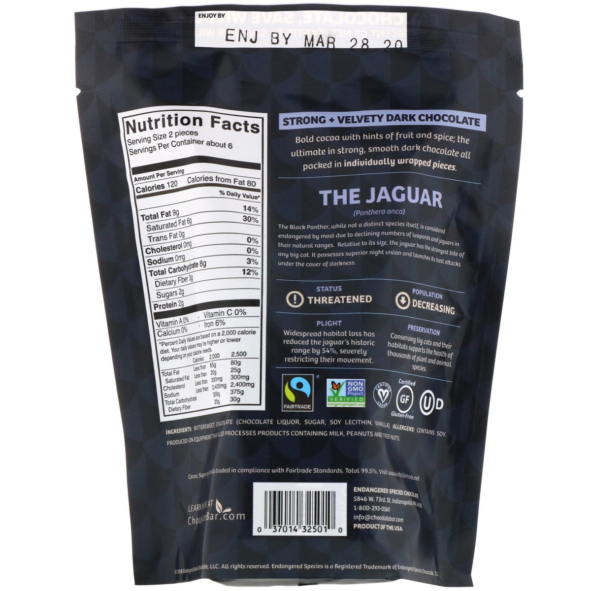 Endangered Species Chocolate, Extreme Dark Chocolate Bites, 88% Cocoa ...