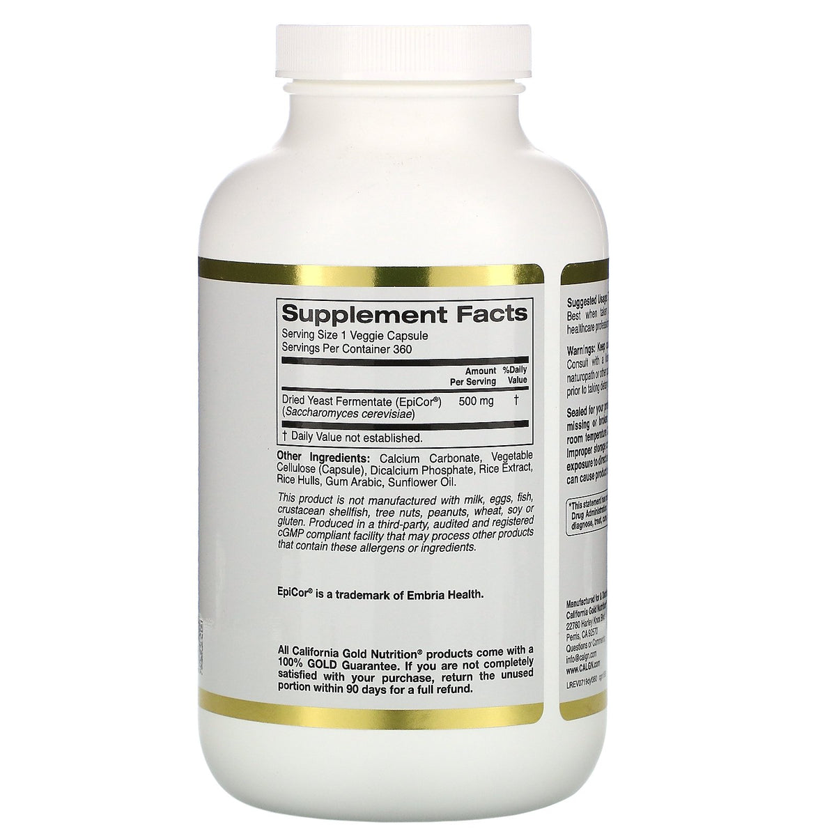 California Gold Nutrition, Epicor, Dried Yeast Fermentate, 500 mg, 360 ...