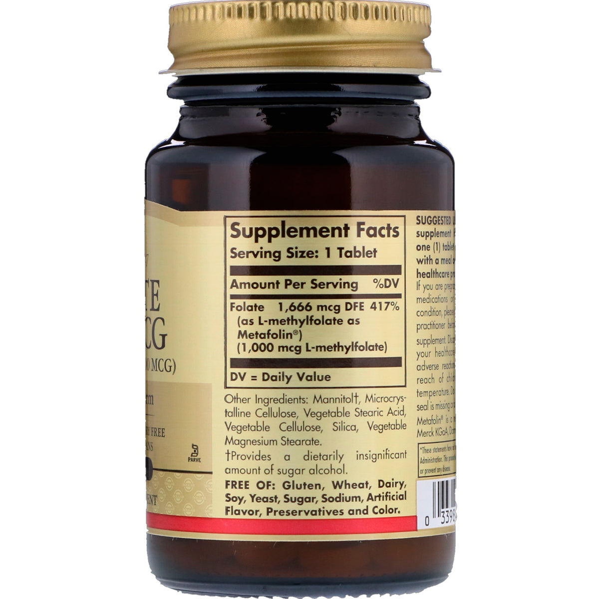 Solgar, Folate as Metafolin, 1,000 mcg, 60 Tablets | The Supplement Shop