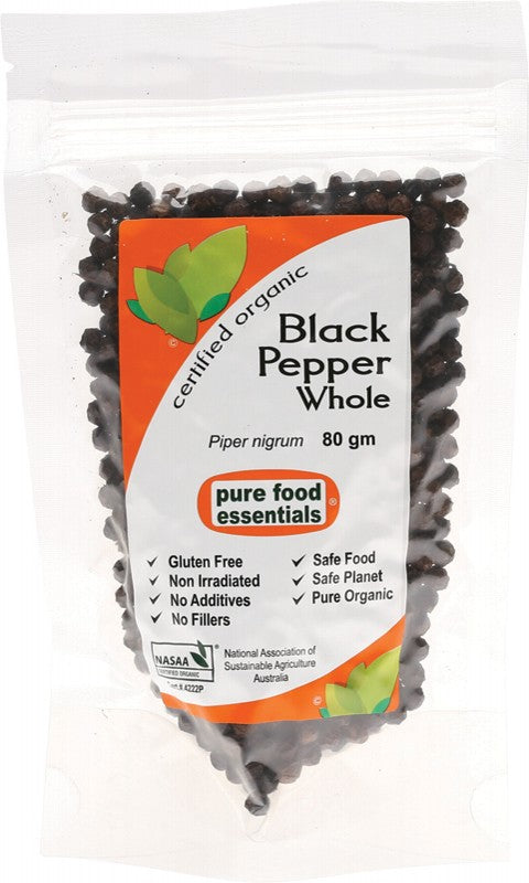 PURE FOOD ESSENTIALS Spices Black Pepper Whole 80g | The Supplement Shop