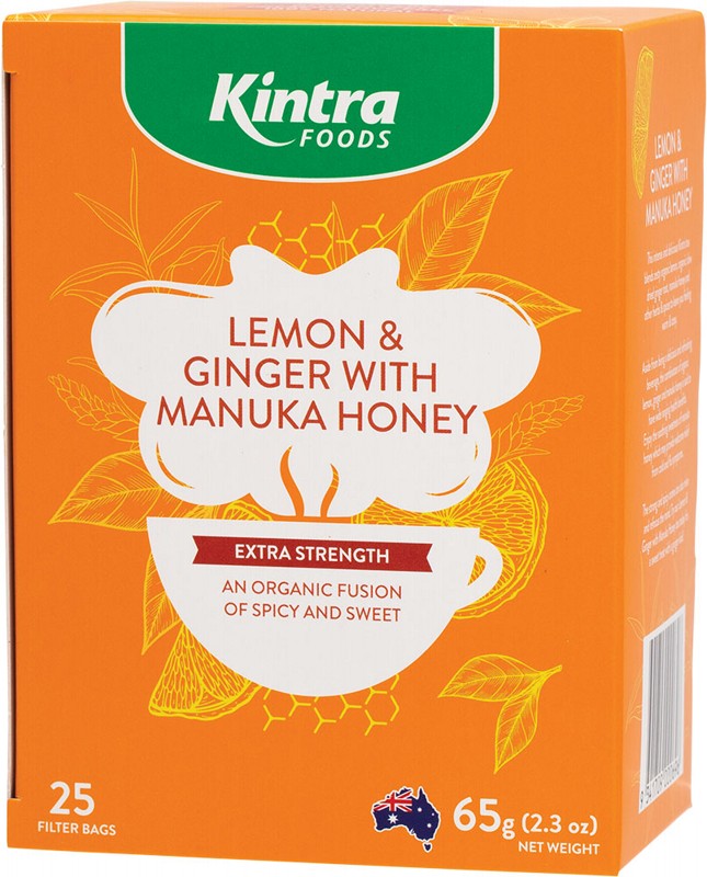 Kintra Foods Herbal Tea Bags Lemon & Ginger with Manuka Honey 25pk ...